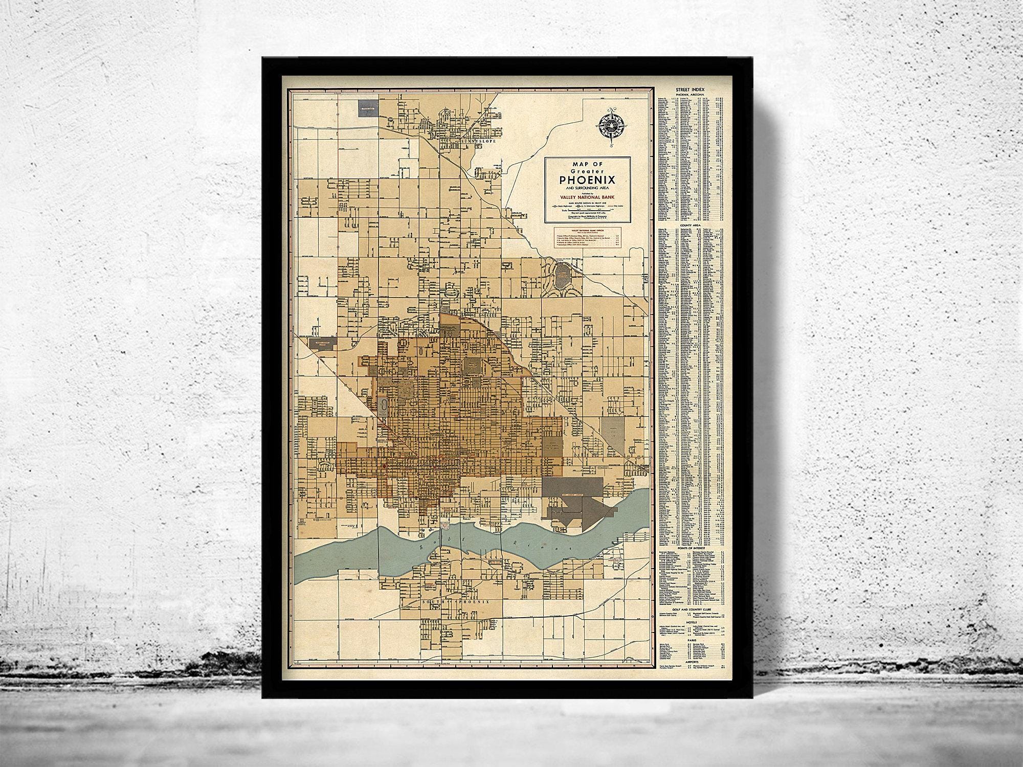 Phoenix Street Map Vintage