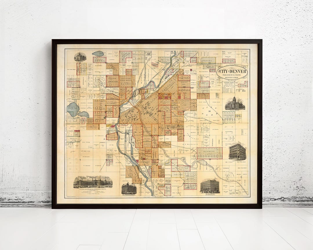Old Map of Denver Colorado 1880 Vintage Map Vintage Poster Wall Art ...