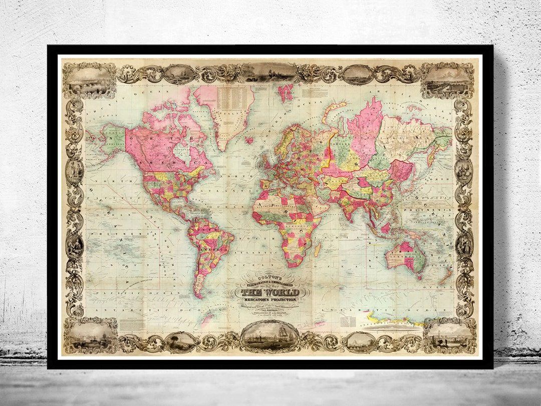 Old World Map 1854 Mercator Projection Vintage Map World Map Gift World ...
