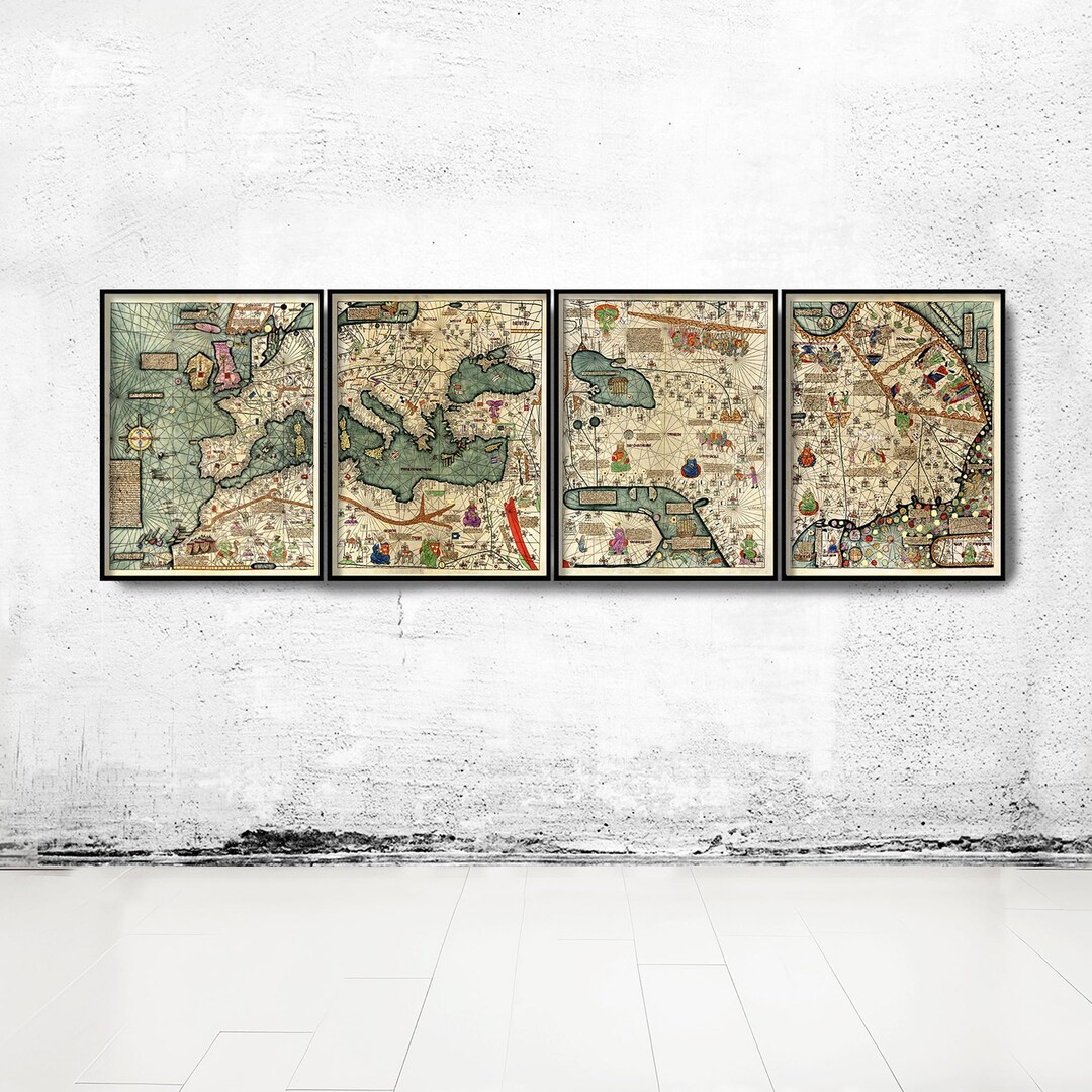 Medieval Catalan World Map 1375 Europe, Mediterranean Sea and Middle ...