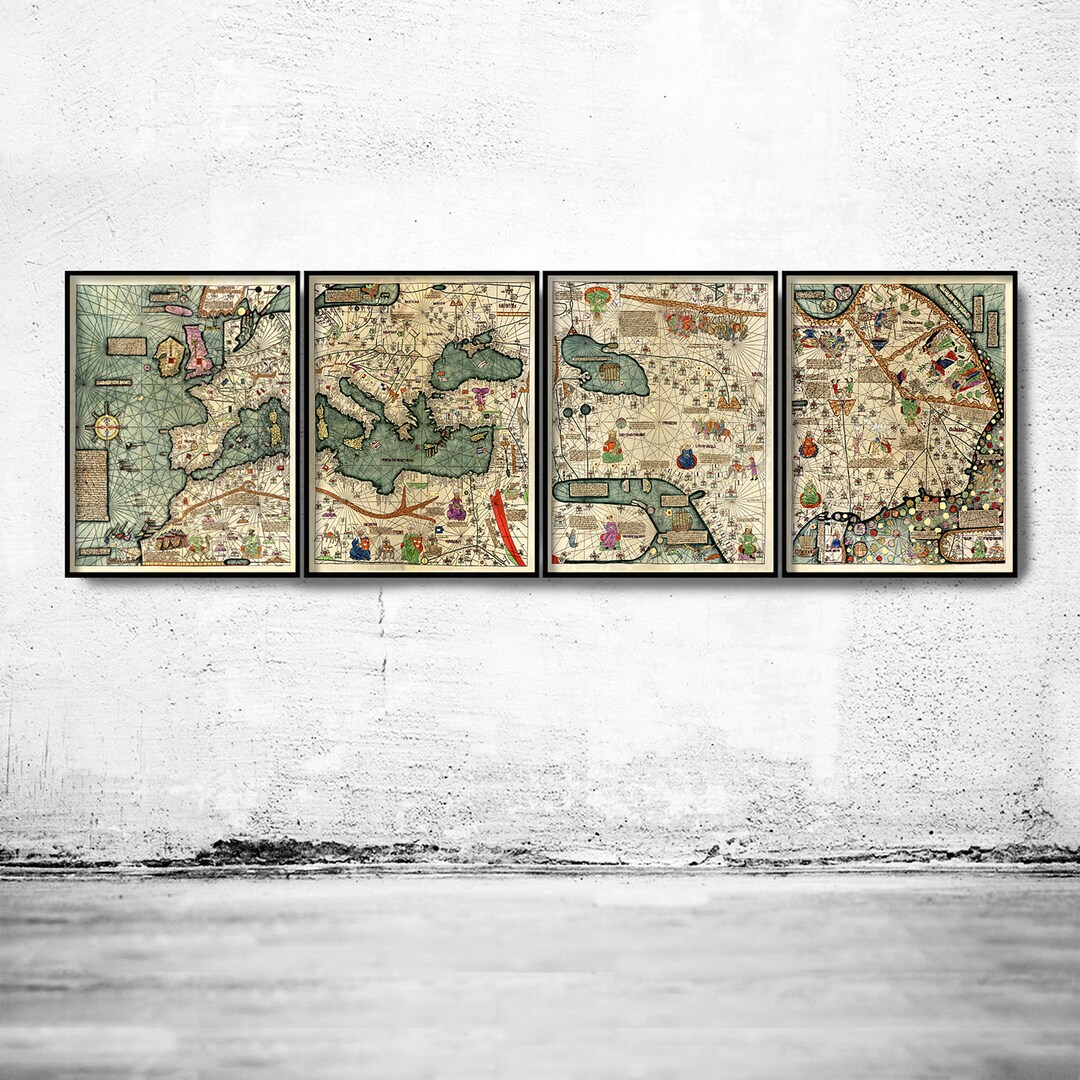 Medieval Catalan World Map 1375 Europe, Mediterranean Sea and Middle ...