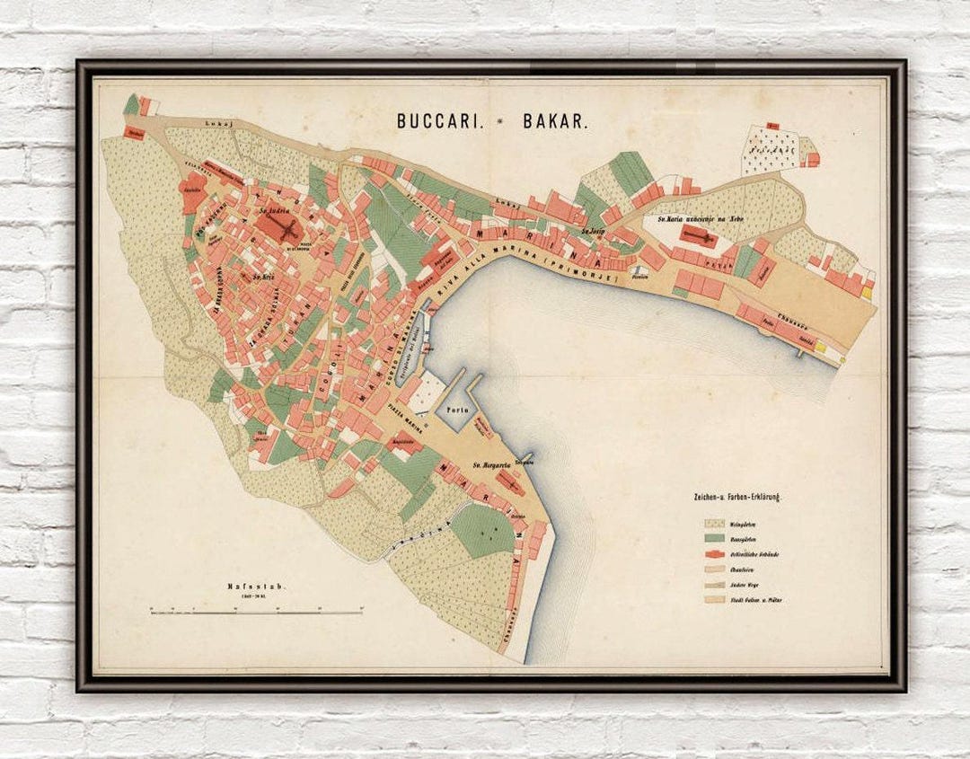 Old Map of Bakar 1861 Croatia Vintage Map | Vintage Poster Wall Art ...