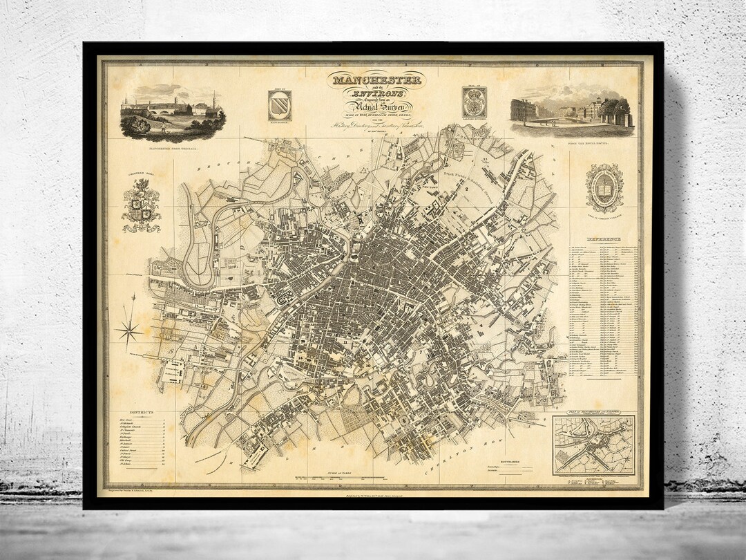 Old Map of Manchester City 1824 Vintage Map | Vintage Poster Wall Art Print | Wall Map Print ...