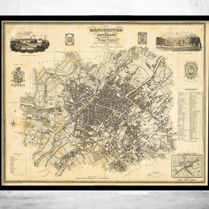 Old Map of Manchester City 1824 Vintage Map | Vintage Poster Wall Art ...