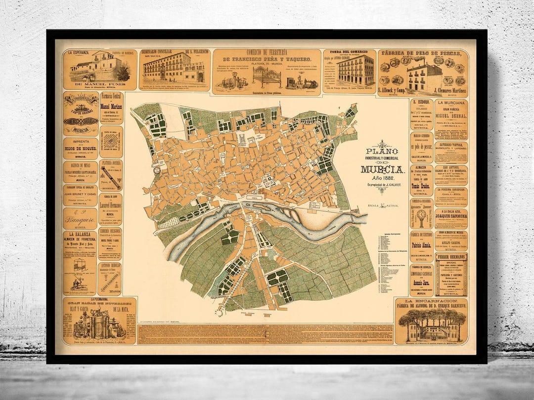 Old Map of Murcia Spain 1882 Vintage map | Vintage Map Wall Art Print ...