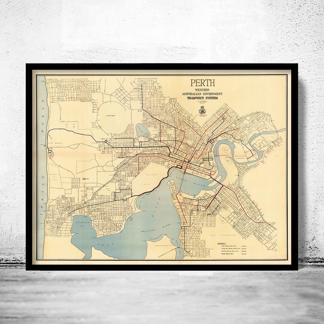 Old Map of Perth Australia 1949 Vintage Map | Vintage Poster Wall Art ...
