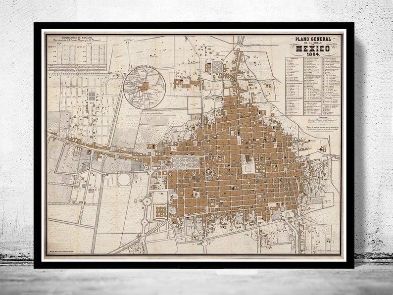Old Map of Mexico City 1864 Mexico Vintage Map Vintage - Etsy