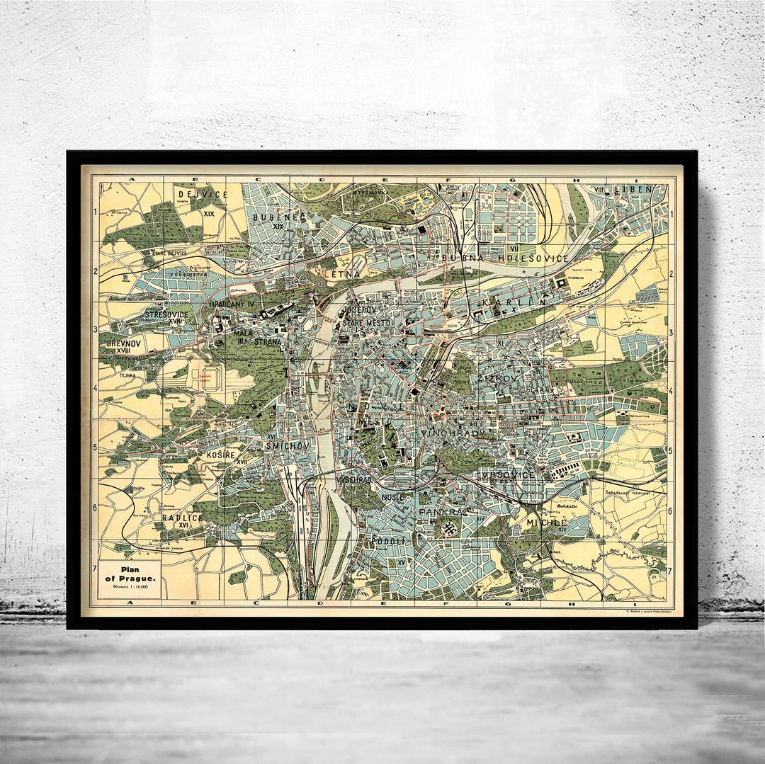 Old Map of Prague 1900 Czech Republic Vintage Poster Wall Art Print ...