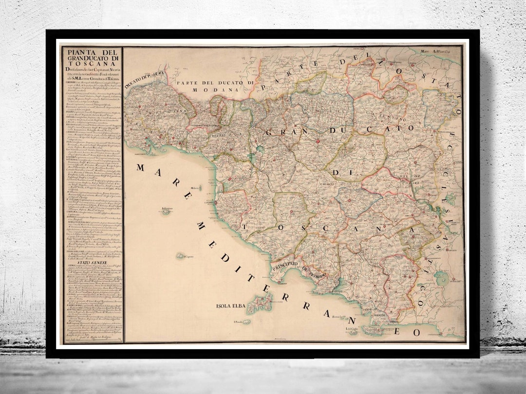 Old Map of Tuscany Toscana Italy 1780 Vintage Map Vintage Poster Wall ...