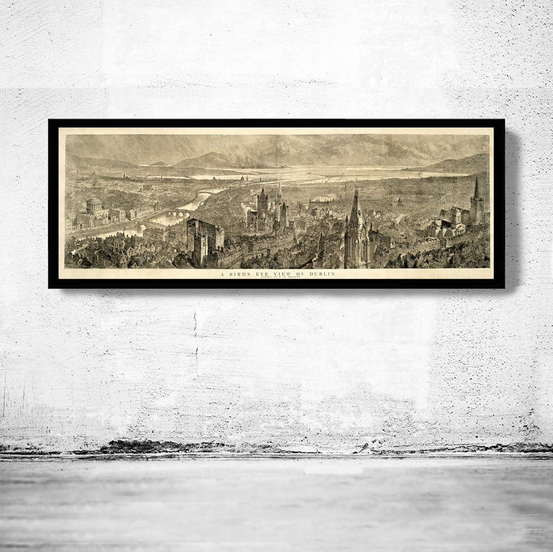 Old Dublin Panoramic View Ireland 1890 | Vintage Map Wall Art Print ...