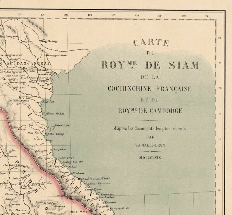 Old Map of Thailand Old Siam 1869 Vintage Poster Wall Art | Etsy