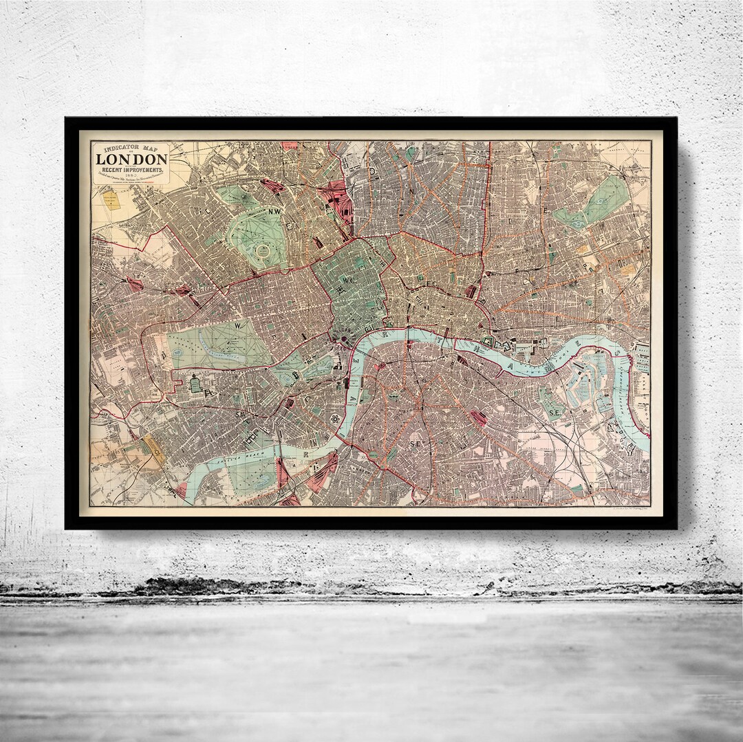 Old Map of London Map 1880 Vintage Poster Wall Art Print Wall Map Print ...