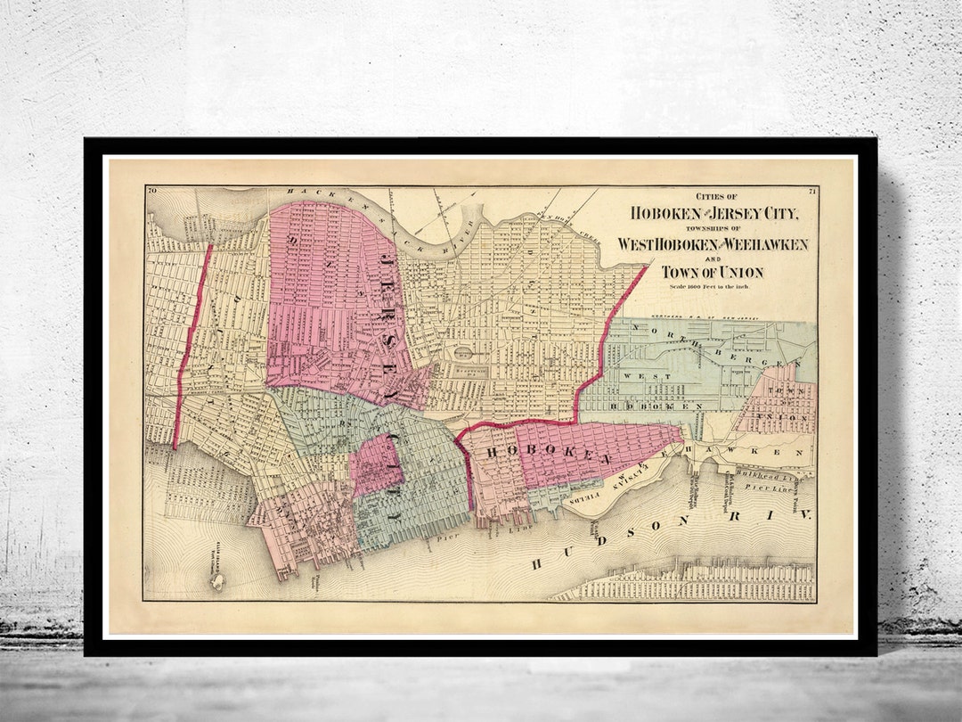 Old Map of Jersey City and Hoboken 1872 Hudson County Vintage Map ...
