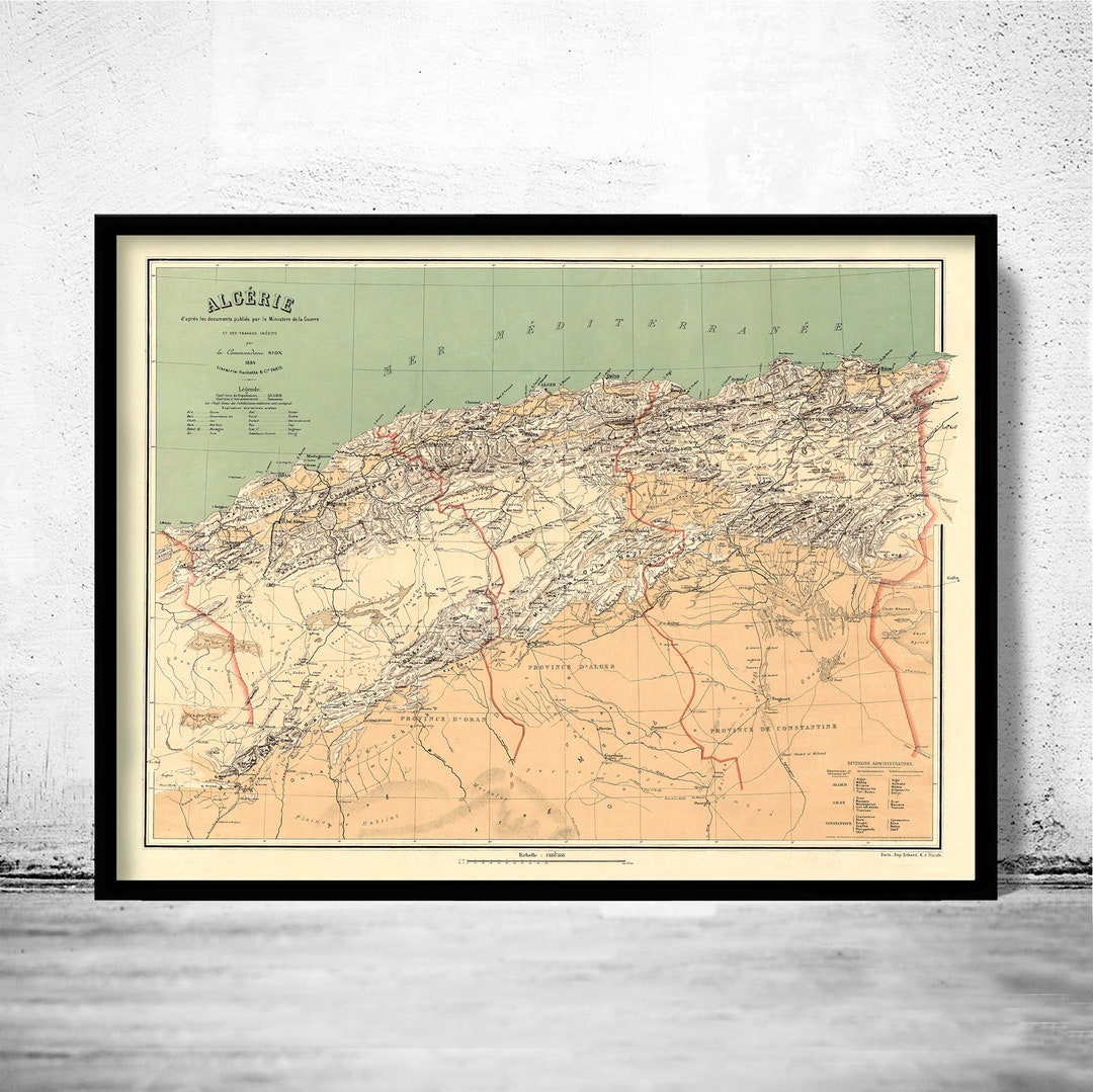 Old Map of Algeria Algerie 1884 Vintage Map Vintage Poster Wall Art ...