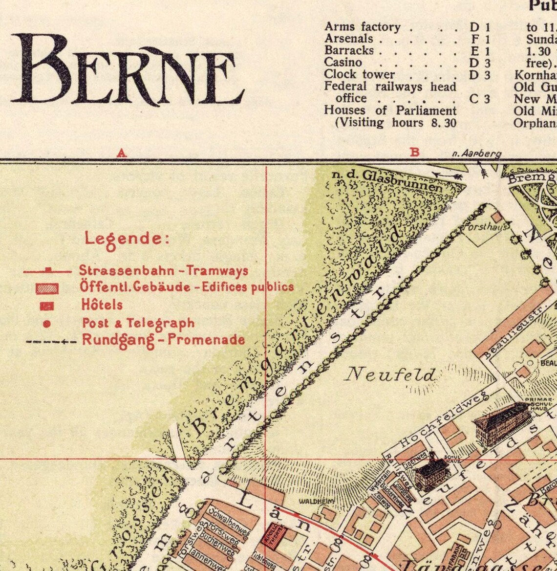 Old Map of Bern Berne 1910 Switzerland Suisse Vintage Map | Wall Map ...