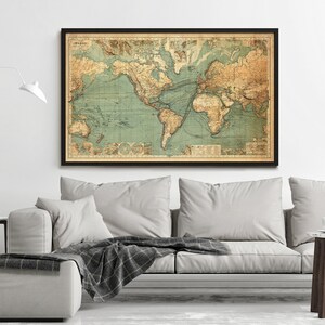 Great Vintage World Map in 1882 | World Map Gift World Map Print ...