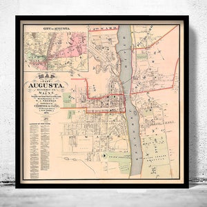 Old Map of Augusta City Maine Plan 1875 Vintage Poster Wall Art Print ...