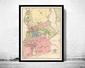 1850 Town Map of Fall River Bristol County Massachusetts - Etsy