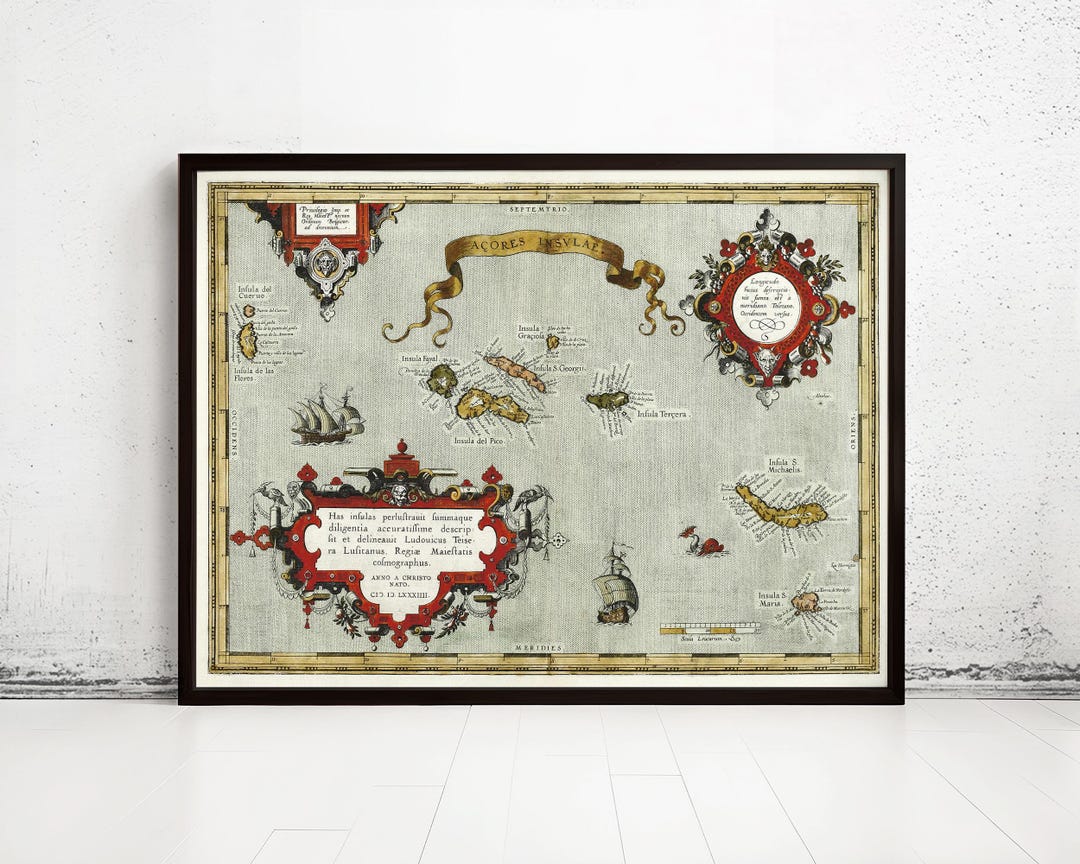 Old Map of Açores Azores Islands 1584 Vintage Map | Vintage Map Wall ...