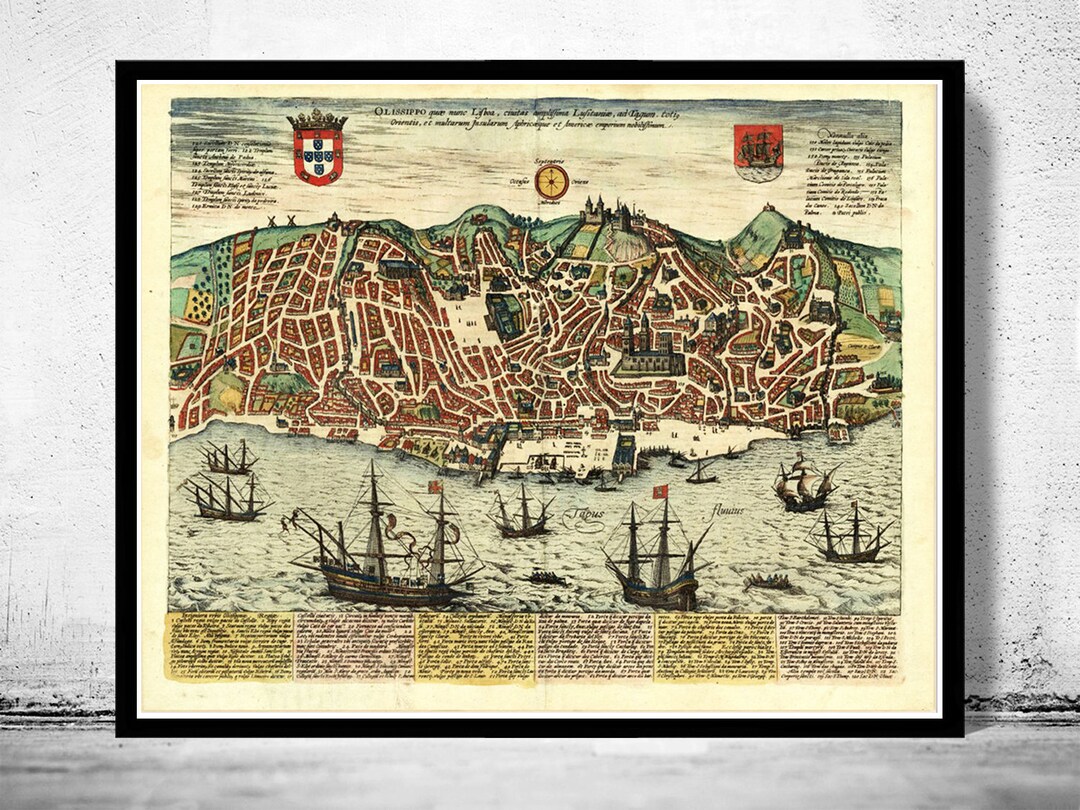 Old Map of Lisbon 1598 Lisboa Portugal Vintage Map Vintage Poster Wall ...