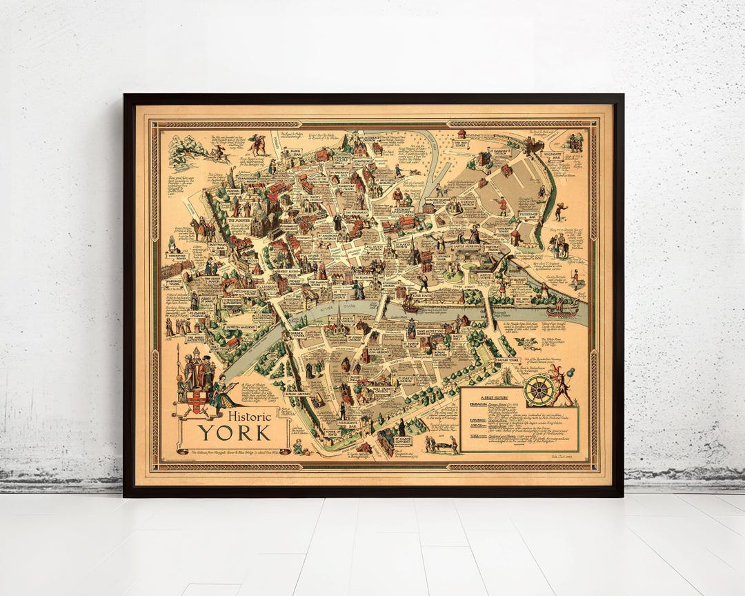 Old Map of York City United Kingdom History Map Vintage Map | Vintage ...