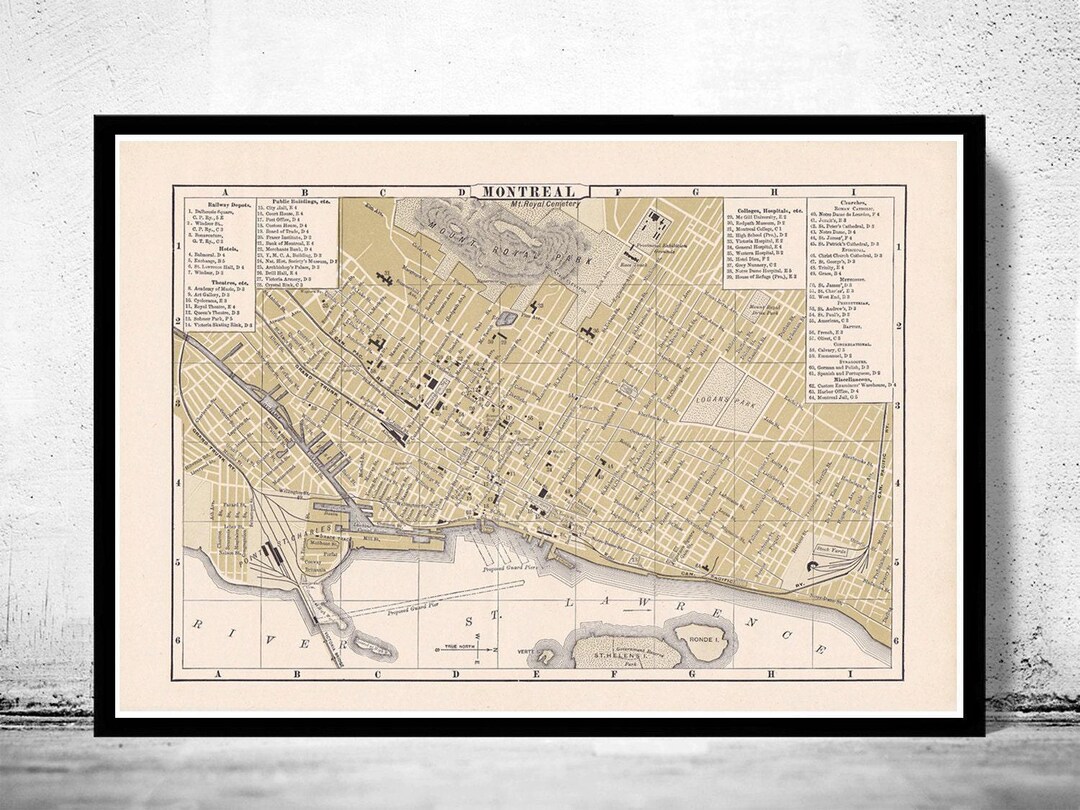 Old Map of Montreal Canada 1894 Vintage Montreal Map | Vintage Map Wall ...