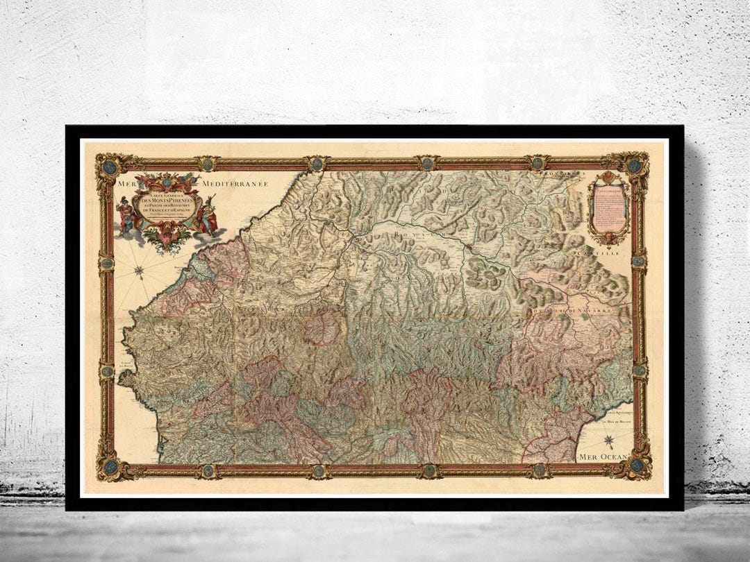 Old Map of Pyrenees Pirineus 1730 France Spain | Vintage Map Wall Art ...