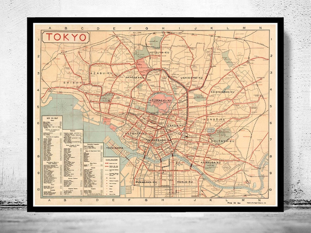 Old Map of Tokyo 1920 Japan Vintage Map Tokyo | Vintage Map Wall Art ...