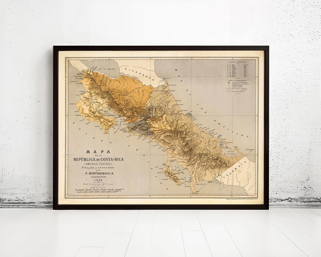 Old Map of Costa Rica 1889 Vintage Map Costa Rica Gift | Vintage Poster ...