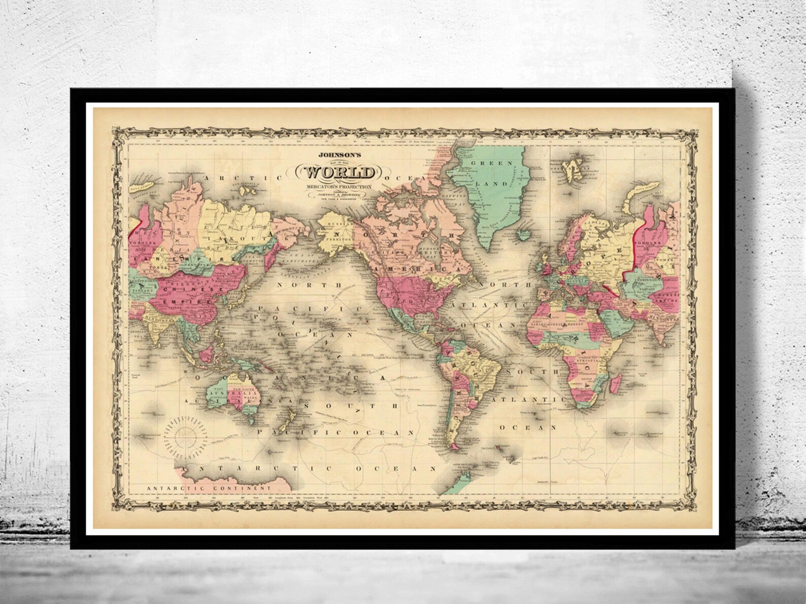 Old Map of the World 1860 Mercator Projection Vintage Poster - Etsy