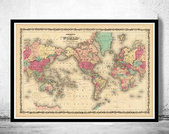World Map 1860 - Etsy