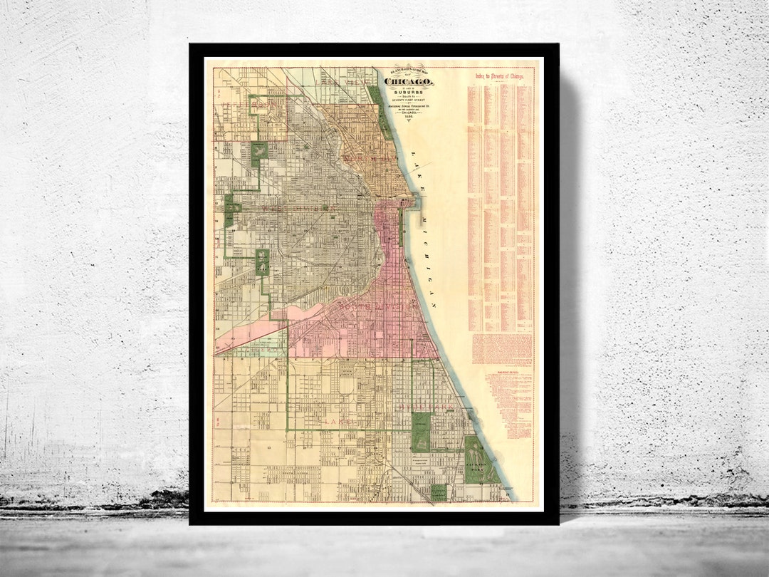 Old Vintage Map of Chicago 1886 Vintage Map Vintage Poster Wall Art ...