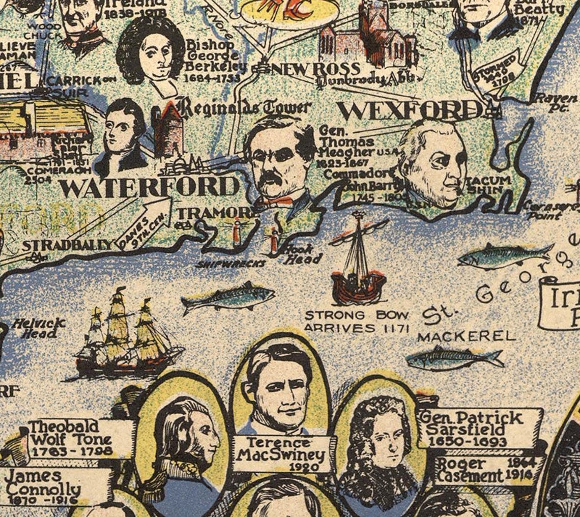 Old Map of Ireland 1936 Story Map of Ireland With Clans Old - Etsy