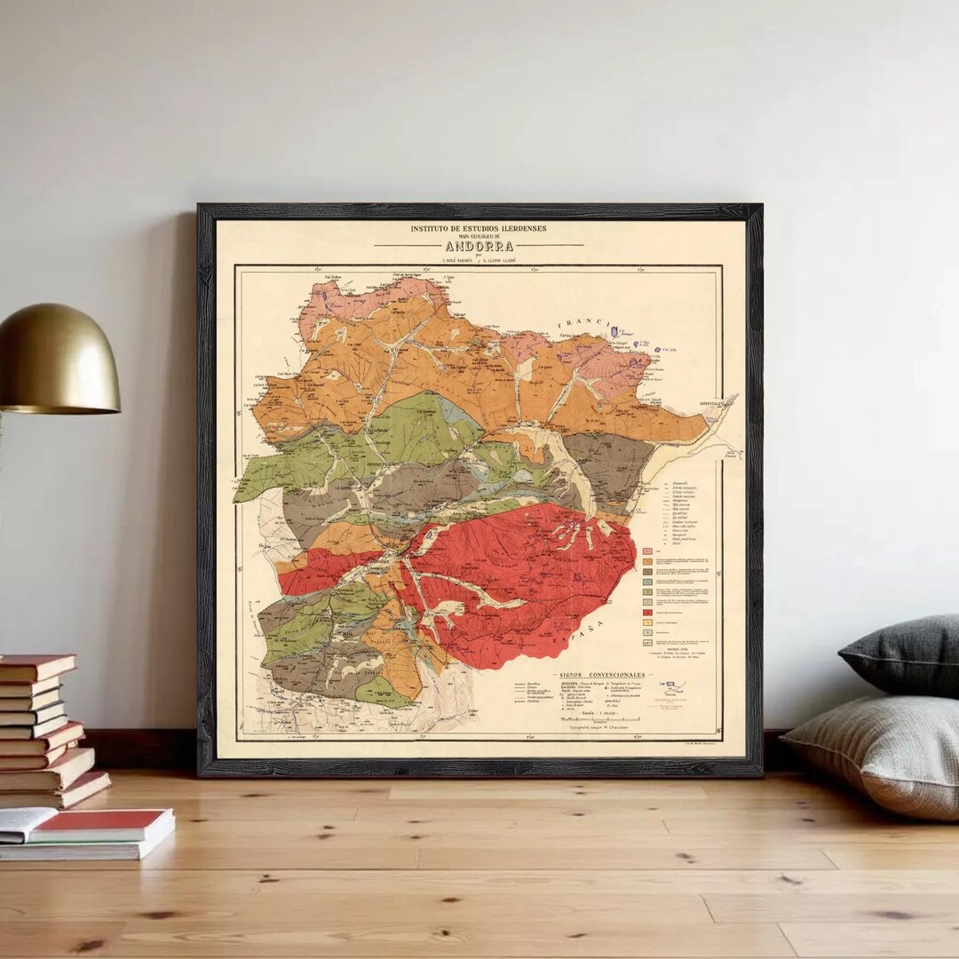 Vintage Map of Andorra Geological Poster Mapa Geológico De Andorra ...