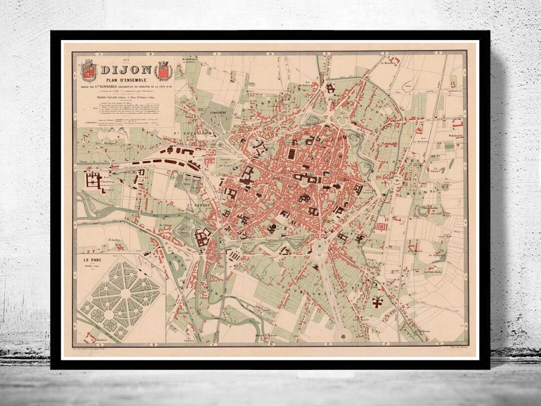 Old Map of Dijon France 1874 Vintage Map | Vintage Map Wall Art Print ...