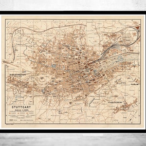 Old Map of Stuttgart Germany 1910 Vintage Map Vintage Poster Wall Art ...