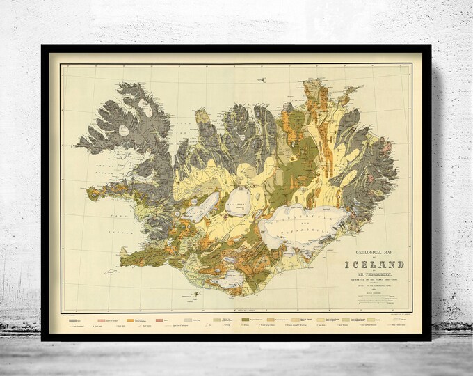 Old Map of Iceland Islandia 1898 Geological Map, AM34 - Etsy