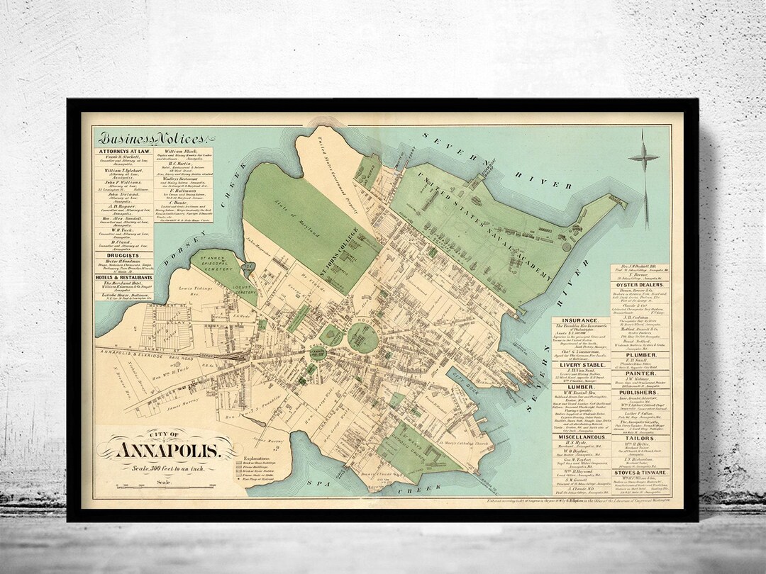 Old Map of Annapolis Maryland 1878 Vintage Map | Vintage Map Wall Art ...