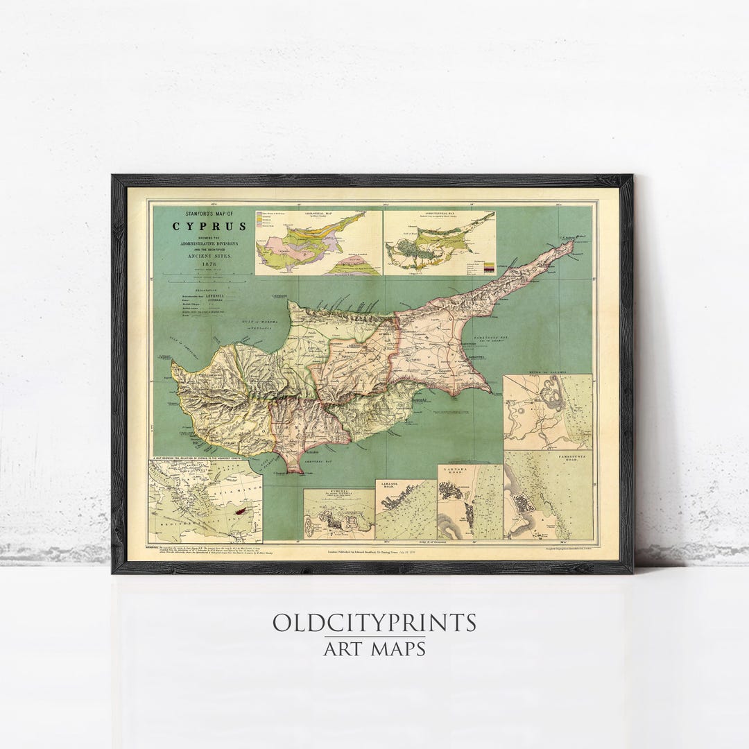 Old Map of Cyprus 1878 Vintage Map | Wall Map Print - Etsy Canada