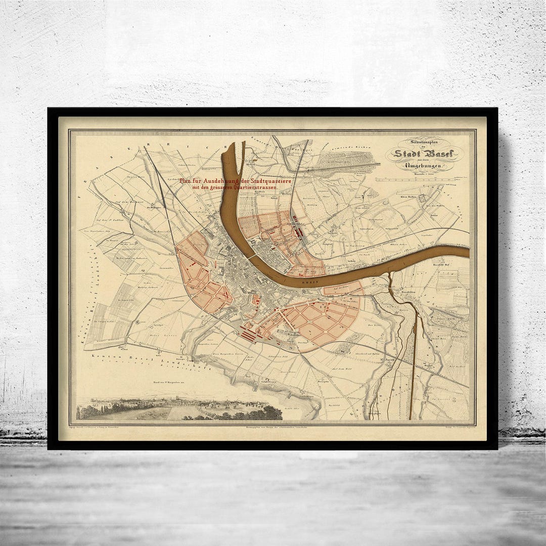 Old Map of Basel Basilea Switzerland Suisse 1860 Vintage Map | Vintage ...
