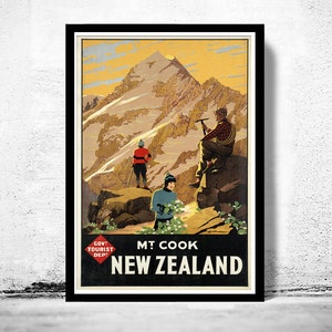 Vintage Poster of New Zealand Mt Cook Tourism Travel Poster | Vintage ...