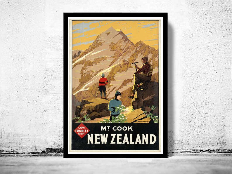 Vintage Poster of New Zealand Mt Cook Tourism Travel Poster - Etsy