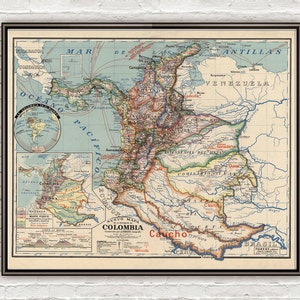 Old Map of Colombia 1920 Vintage Map Vintage Poster Wall Art - Etsy