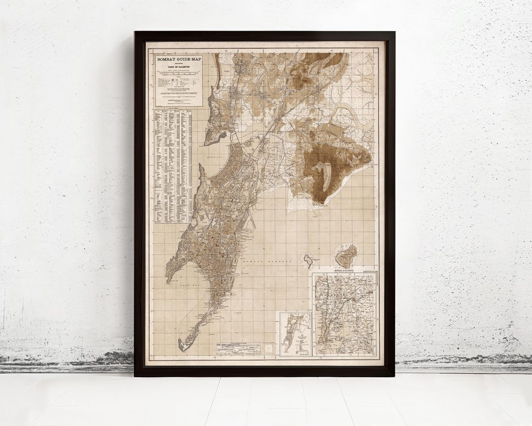 Old Map of Bombay 1933 Mumbai India Sepia Vintage Map | Vintage Map ...