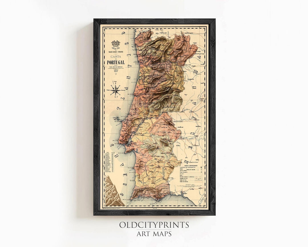 Vintage Map of Portugal 1917 Mapa De Portugal, Old Map of Portugal ...