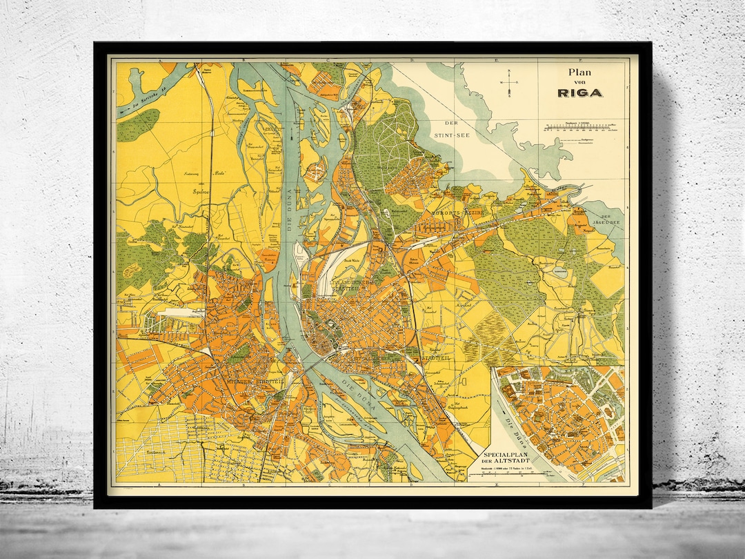 Old Map of Riga Latvia 1927 Vintage Map Vintage Poster Wall Art Print ...
