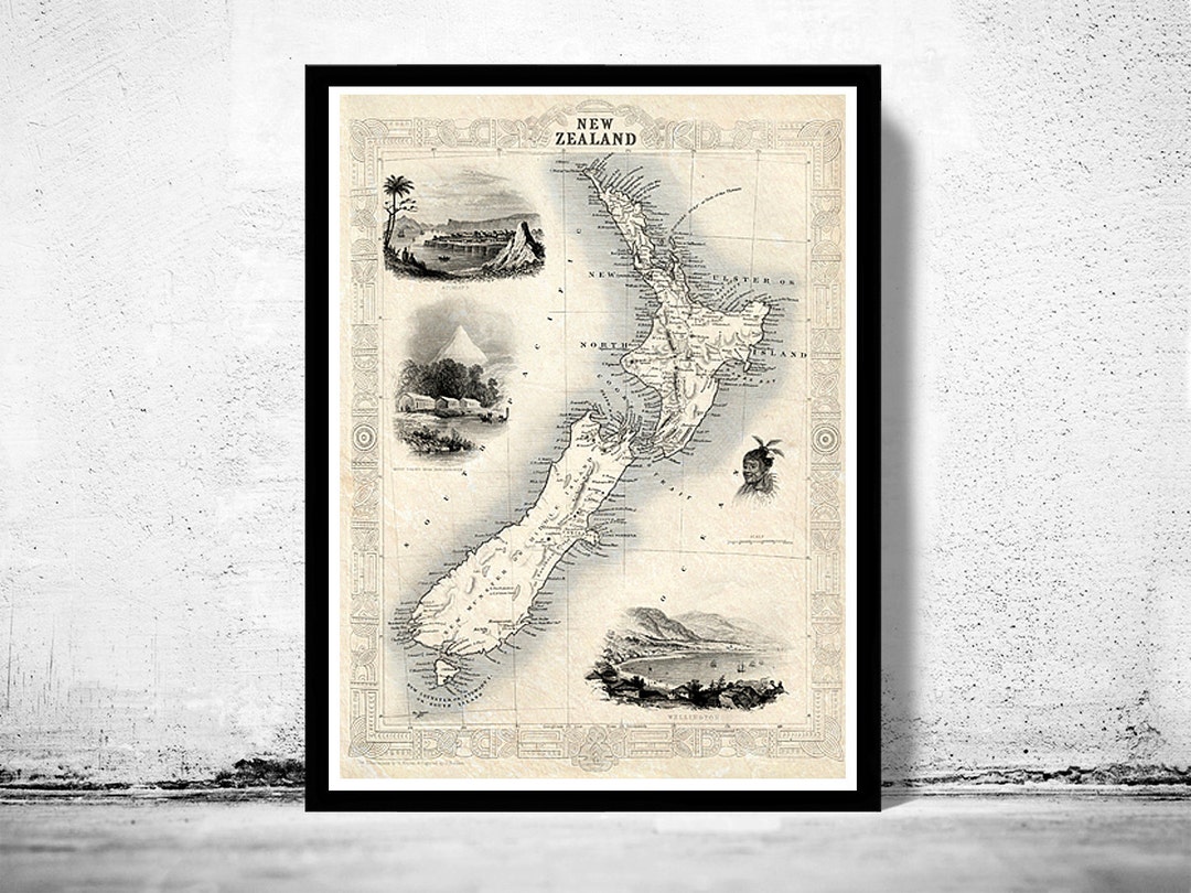 Vintage Map of New Zealand, Old Map 1851 Vintage Poster Wall Art Print ...