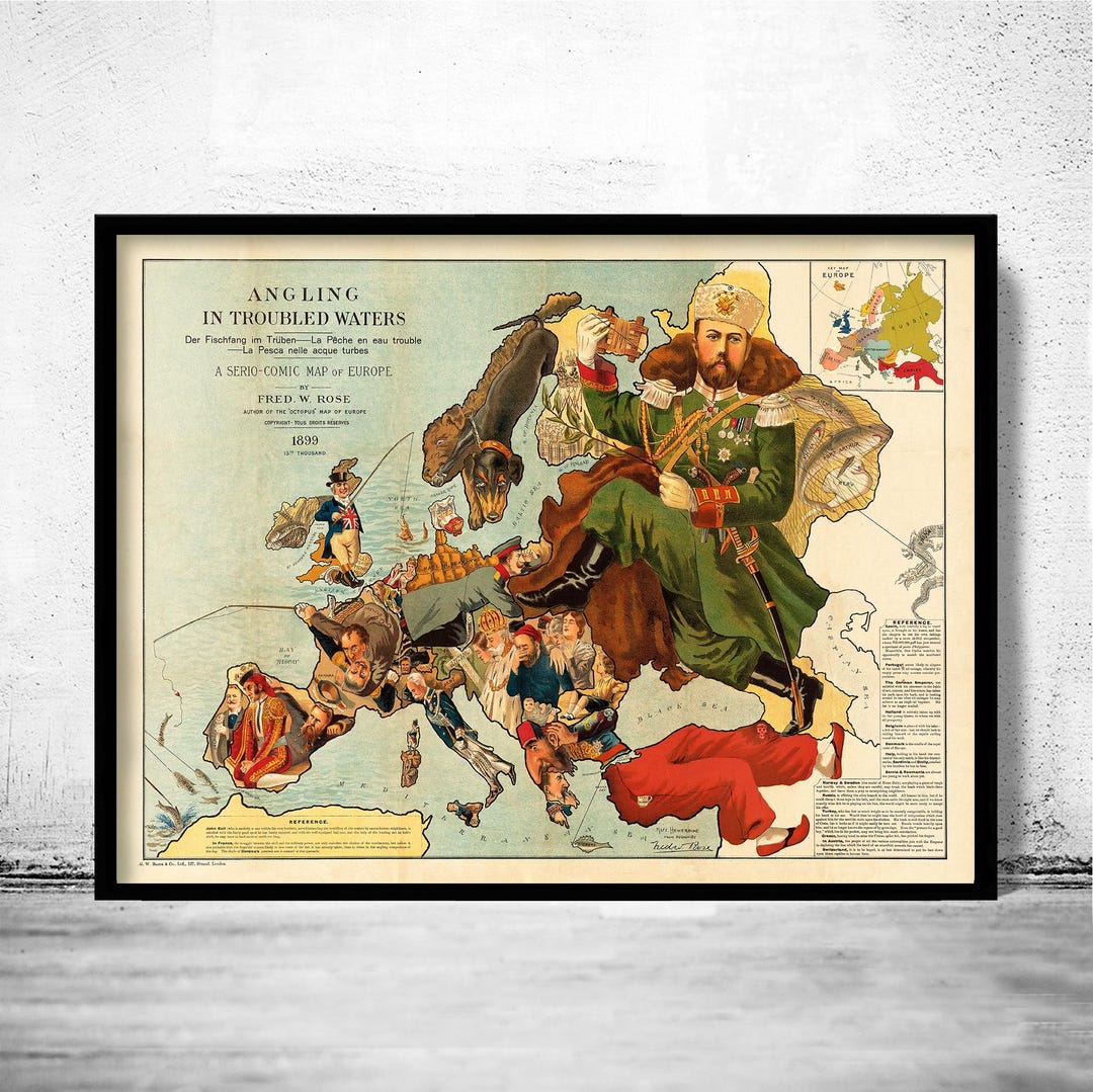 Vintage Comic Map of Europe 1899 Old Map Vintage Poster Wall Art Print ...