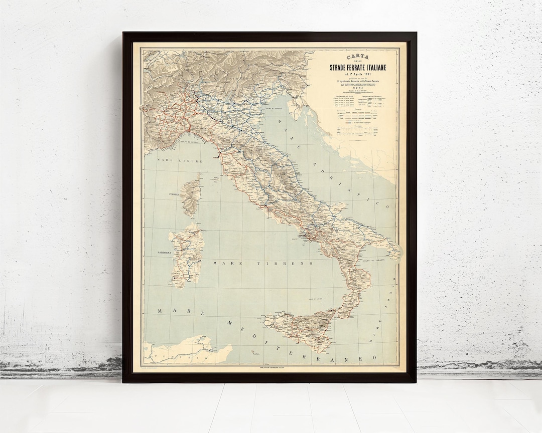 Old Map of Italy 1891 Italia Vintage Map | Vintage Map Wall Art Print ...