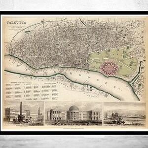 Old Map of Calcutta Kolkata India 1842 Vintage Map Vintage Poster Wall ...